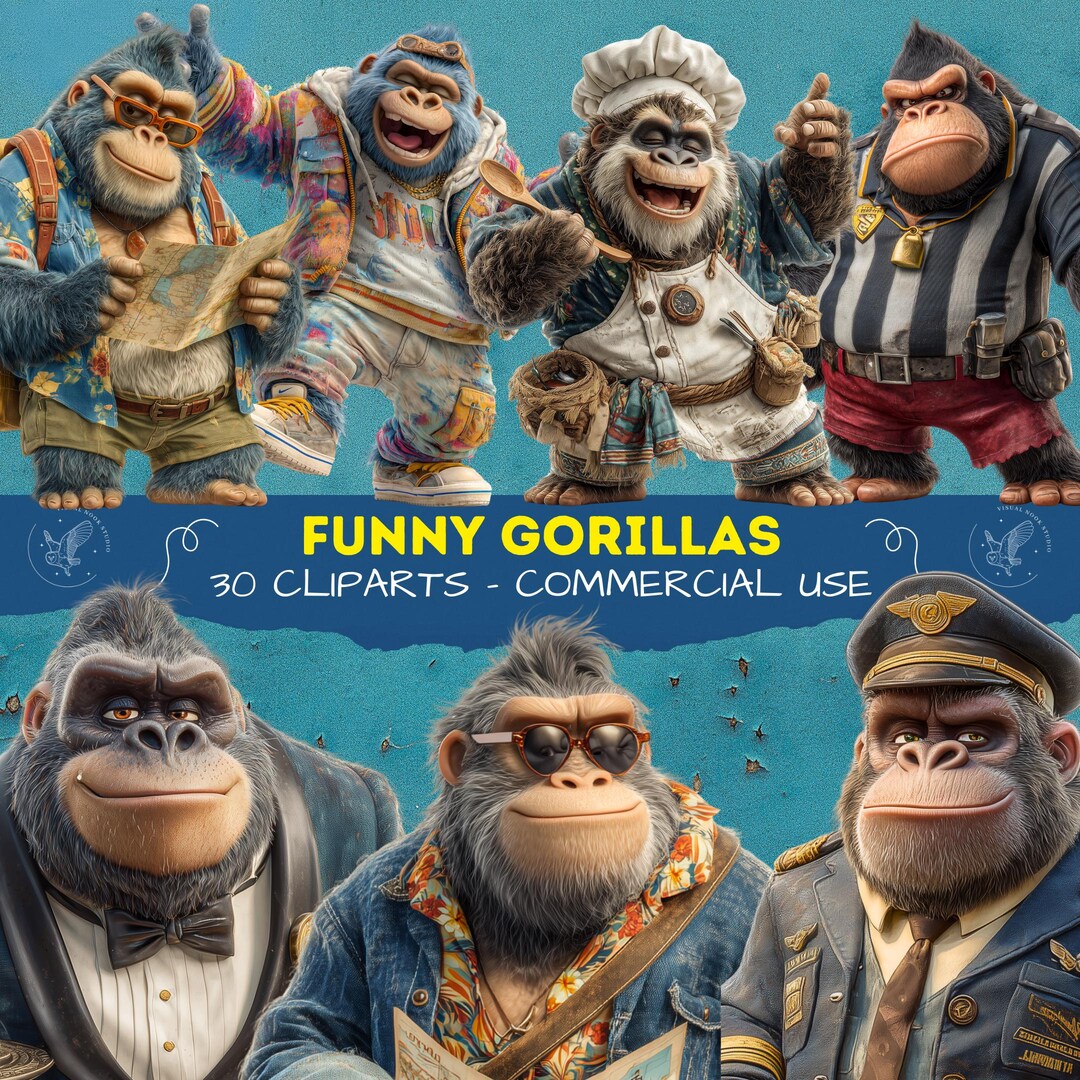 Funny Gorilla Cliparts: Cartoon PNG Images for Scrapbooking (digital ...