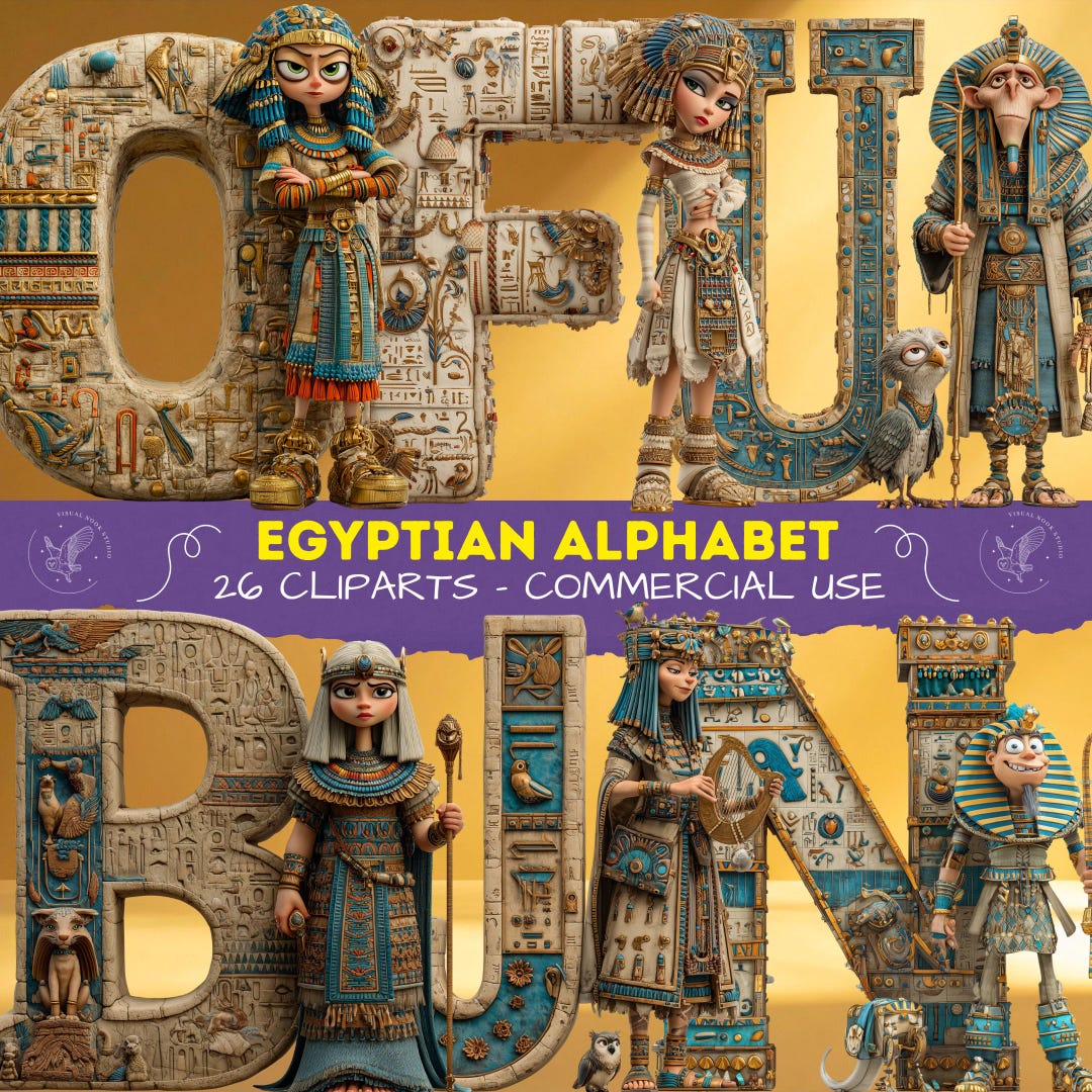 Ancient Egyptian Alphabet Clipart, Fun Hieroglyph Letters, Educational ...