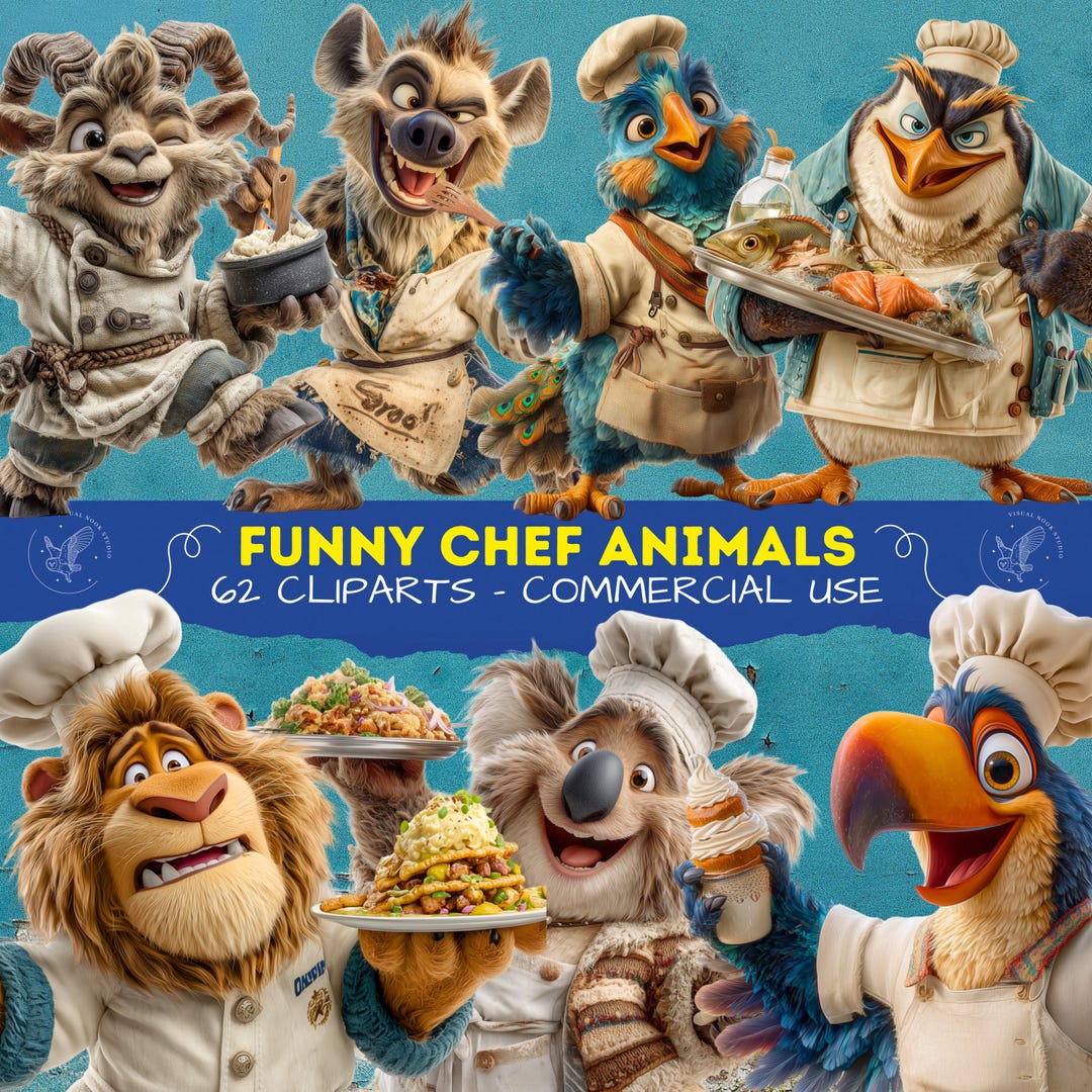 Funny Chef Animals Clipart, Cute Cartoon Animal Chefs, Cooking Animals ...