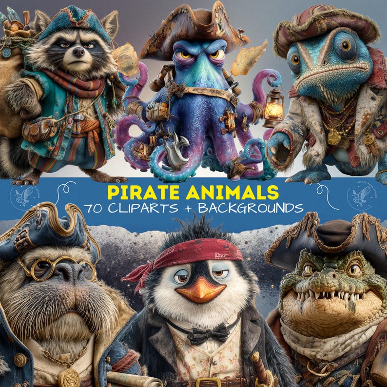 Cute Pirate Animals Clipart Collection + Backround + Video AI ...