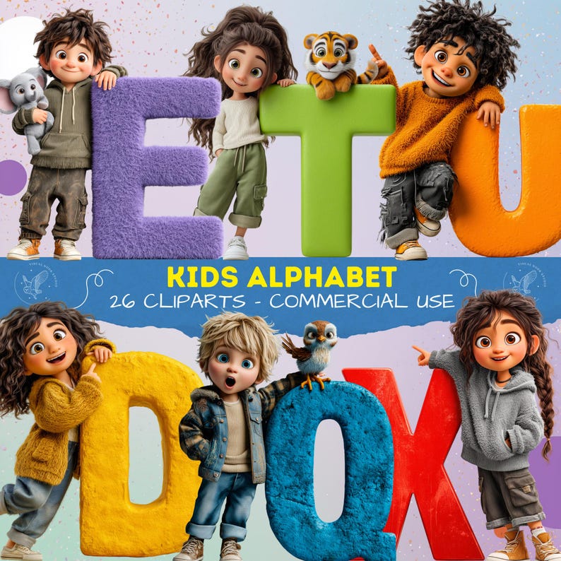 Kids Alphabet Clipart, ABC Letters With Cute Children, Educational ...