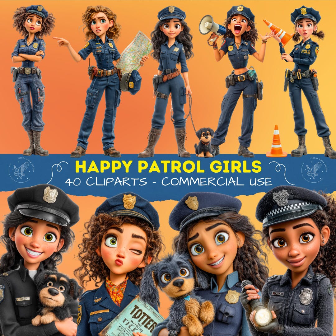 Funny Patrol Girl Clipart PNG – Police Officer Female Illustrations ...