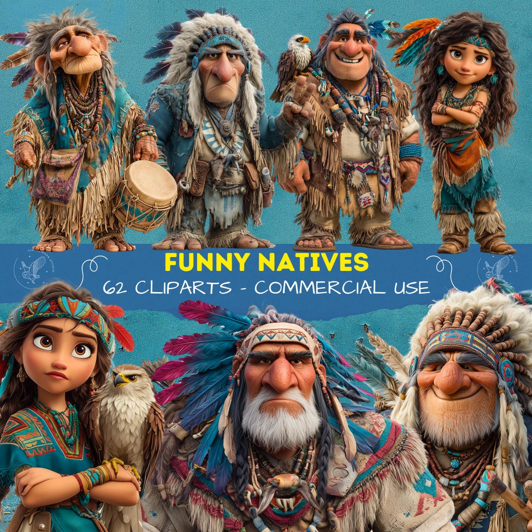 Native American Clipart Set - Cute Tribal Characters, Cartoon Style ...