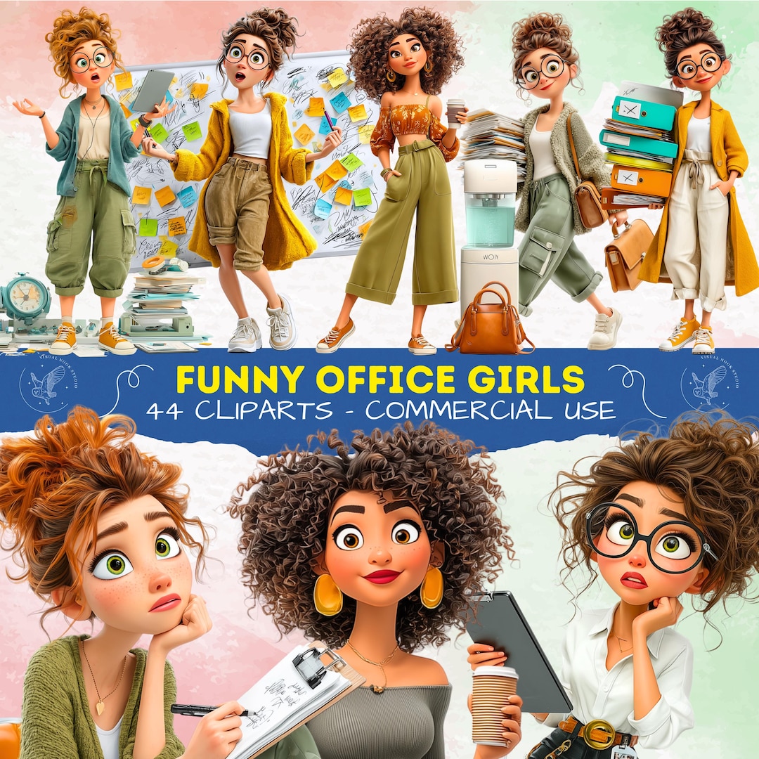 Funny Office Girls Clipart Set, Cute Working Women, Office Humor ...