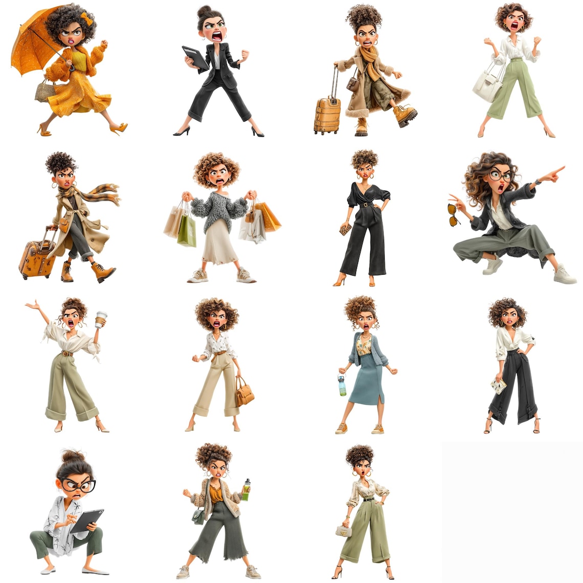 Funny Angry Ladies Clipart – Cute Mad Women Illustrations, Cute Mad ...