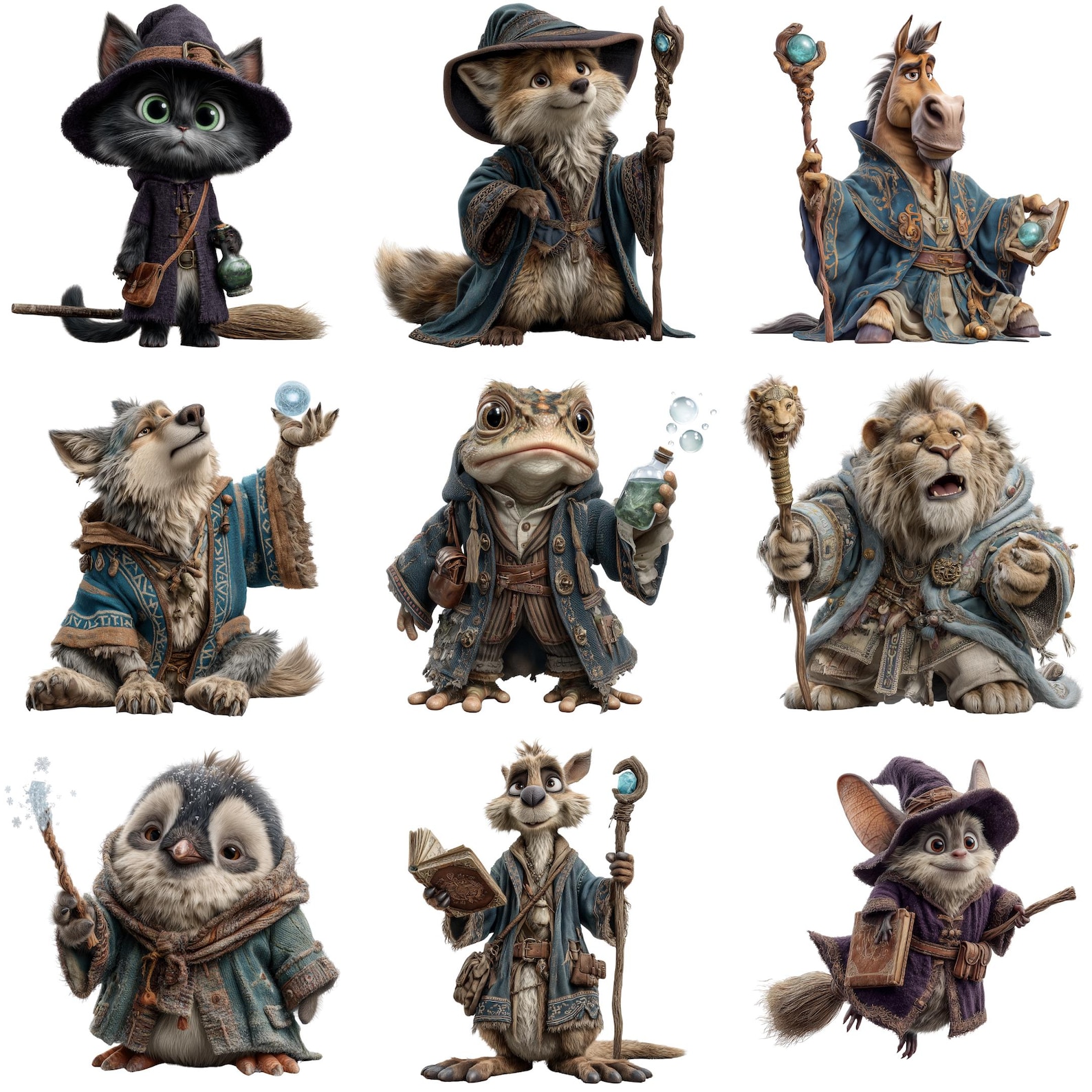 Magical Wizard Animal Clipart Set – Anthropomorphic Animal Wizards in ...