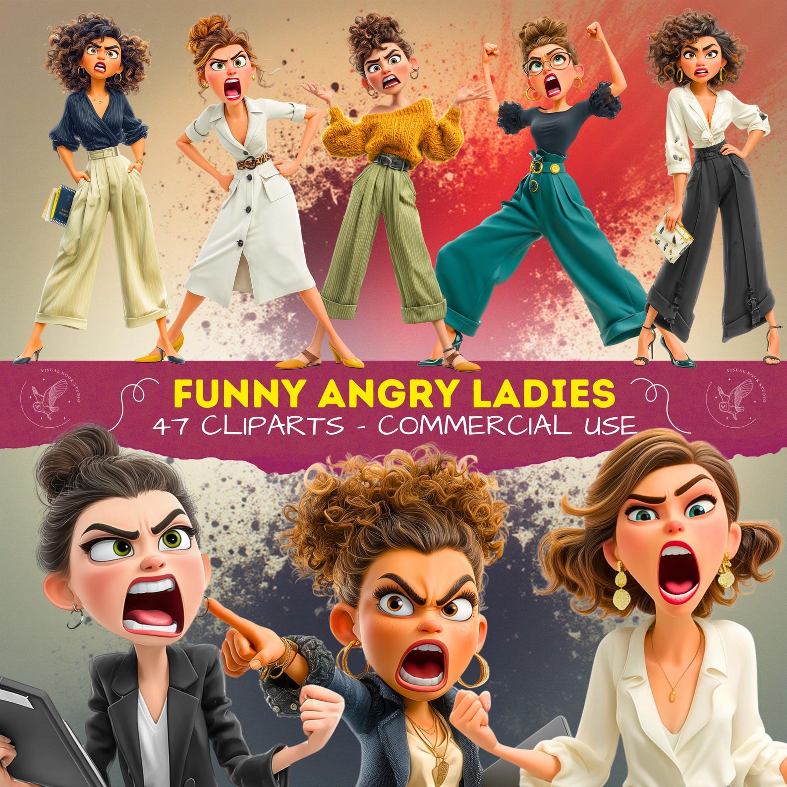 Funny Angry Ladies Clipart – Cute Mad Women Illustrations, Cute Mad ...