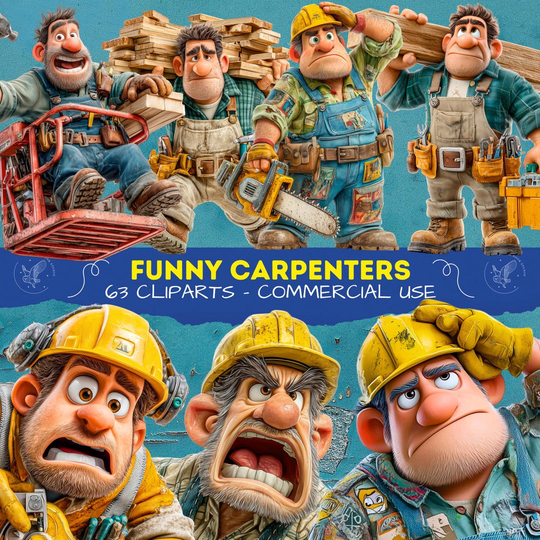 Funny Carpenters Clipart, Cute Cartoon Woodworkers, Community Helpers ...