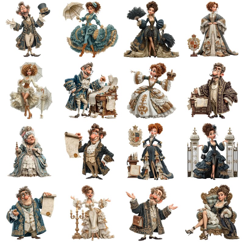 Funny Victorian Empire Characters Clipart - Cartoon Baroque PNG Images ...