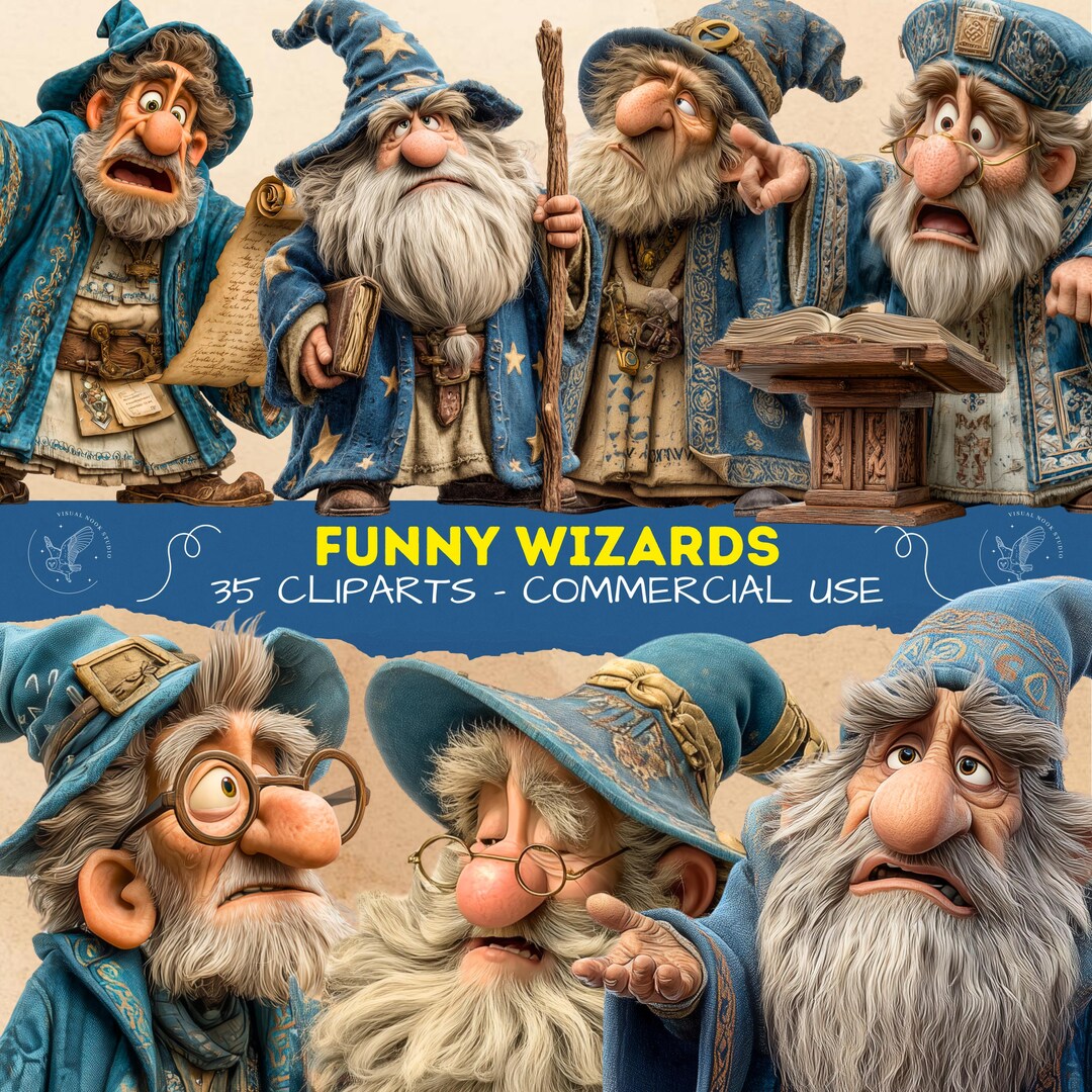 Funny Wizards Clipart, Cute Cartoon Magic Characters for Scrapbooking ...