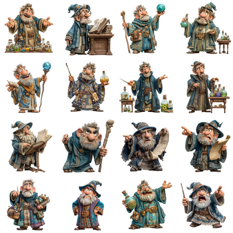 Funny Wizards Clipart, Cute Cartoon Magic Characters for Scrapbooking ...