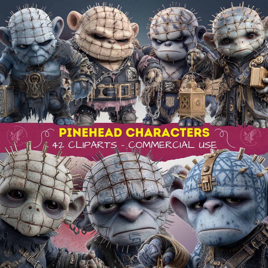 Pinhead Characters Clipart Bundle – Horror Fantasy Creatures for Dark ...