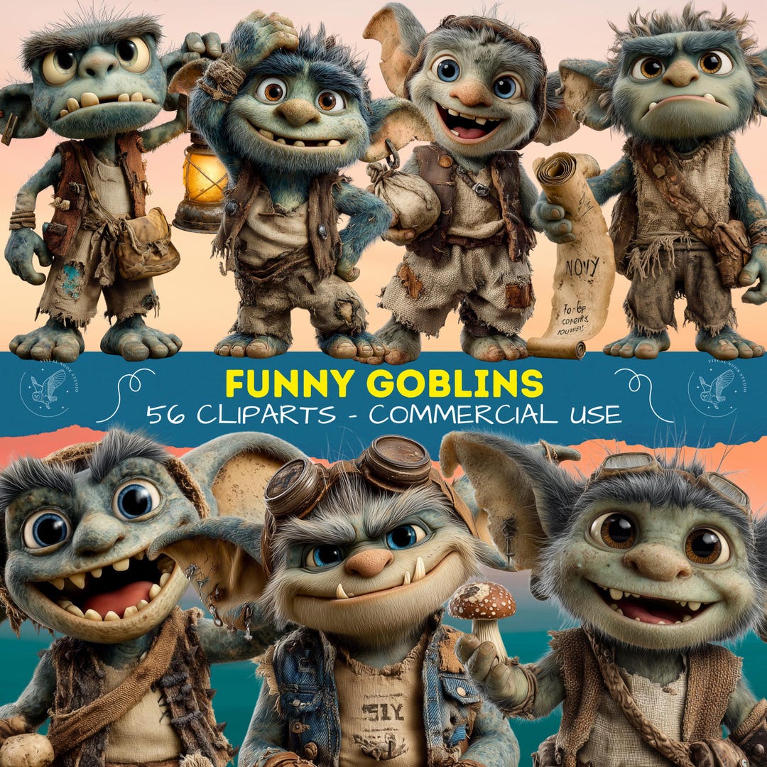 Goblin Clipart, Cute Cartoon Fantasy Creature, Cartoon Style Digital ...