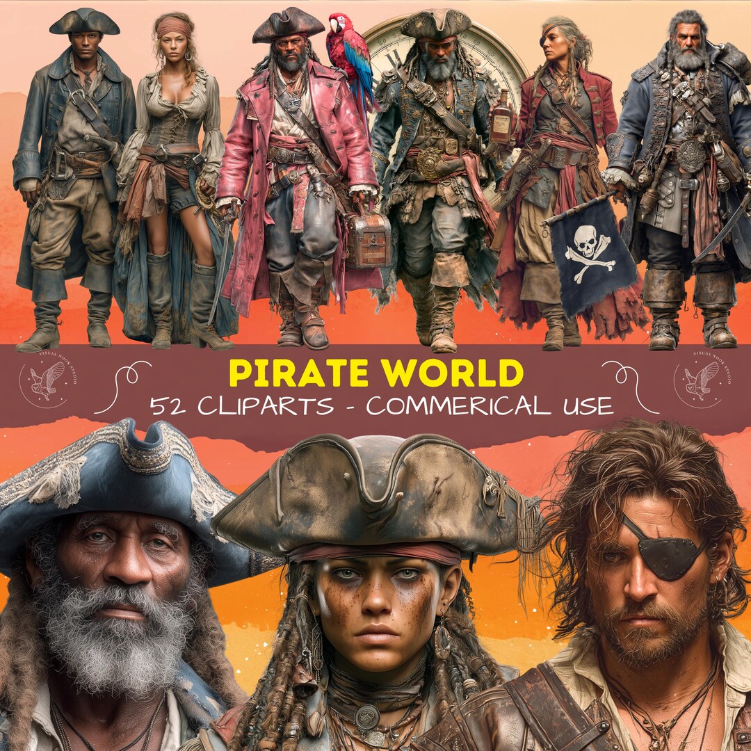 52 Realistic Pirates Clipart Bundle, Sea Rogues Captains, Detailed ...