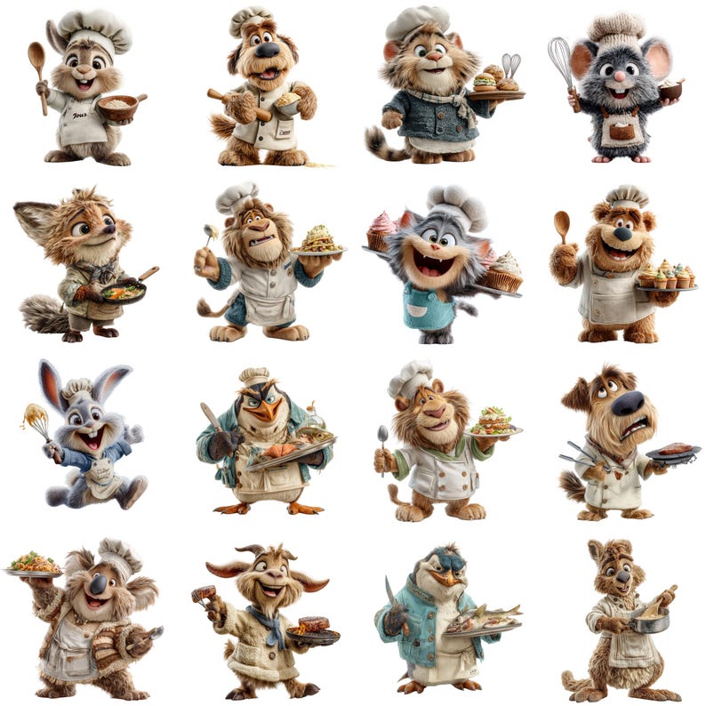 Funny Chef Animals Clipart, Cute Cartoon Animal Chefs, Cooking Animals ...