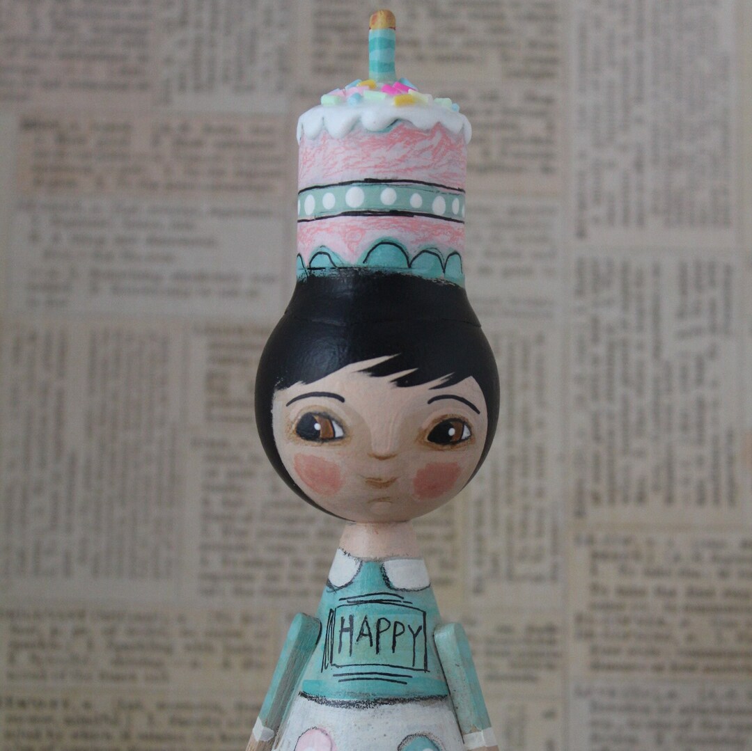 BIRTHDAY GIRL Figurine/mixed Media Folk Art Doll/birthday Decoration ...