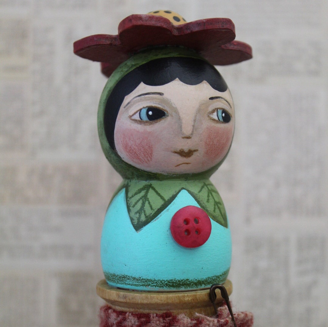 SPOOL ART Doll/folk Art Collectible/mixed Media - Etsy
