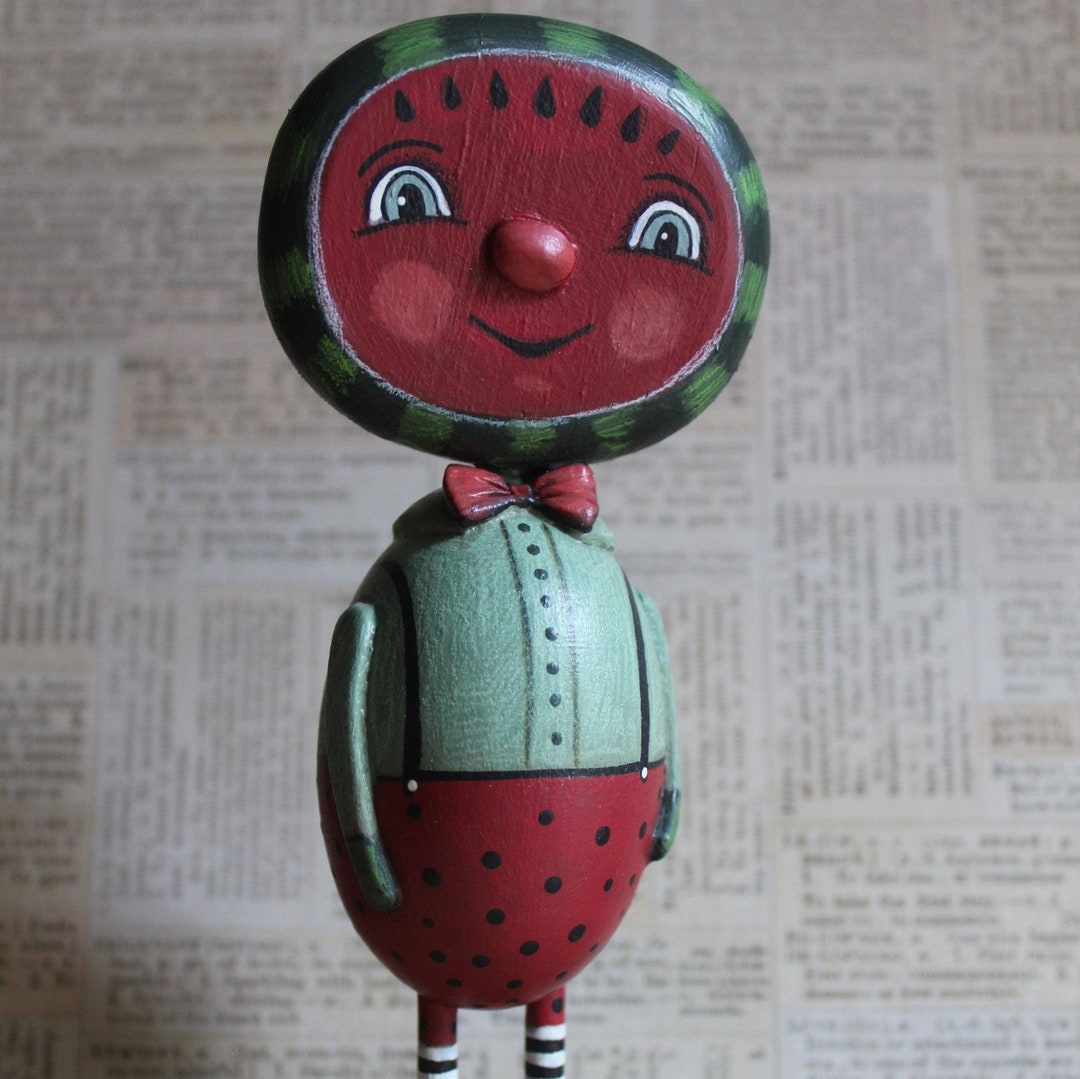 WATERMELON BOY Figurine/folk Art Collectible/art Doll - Etsy