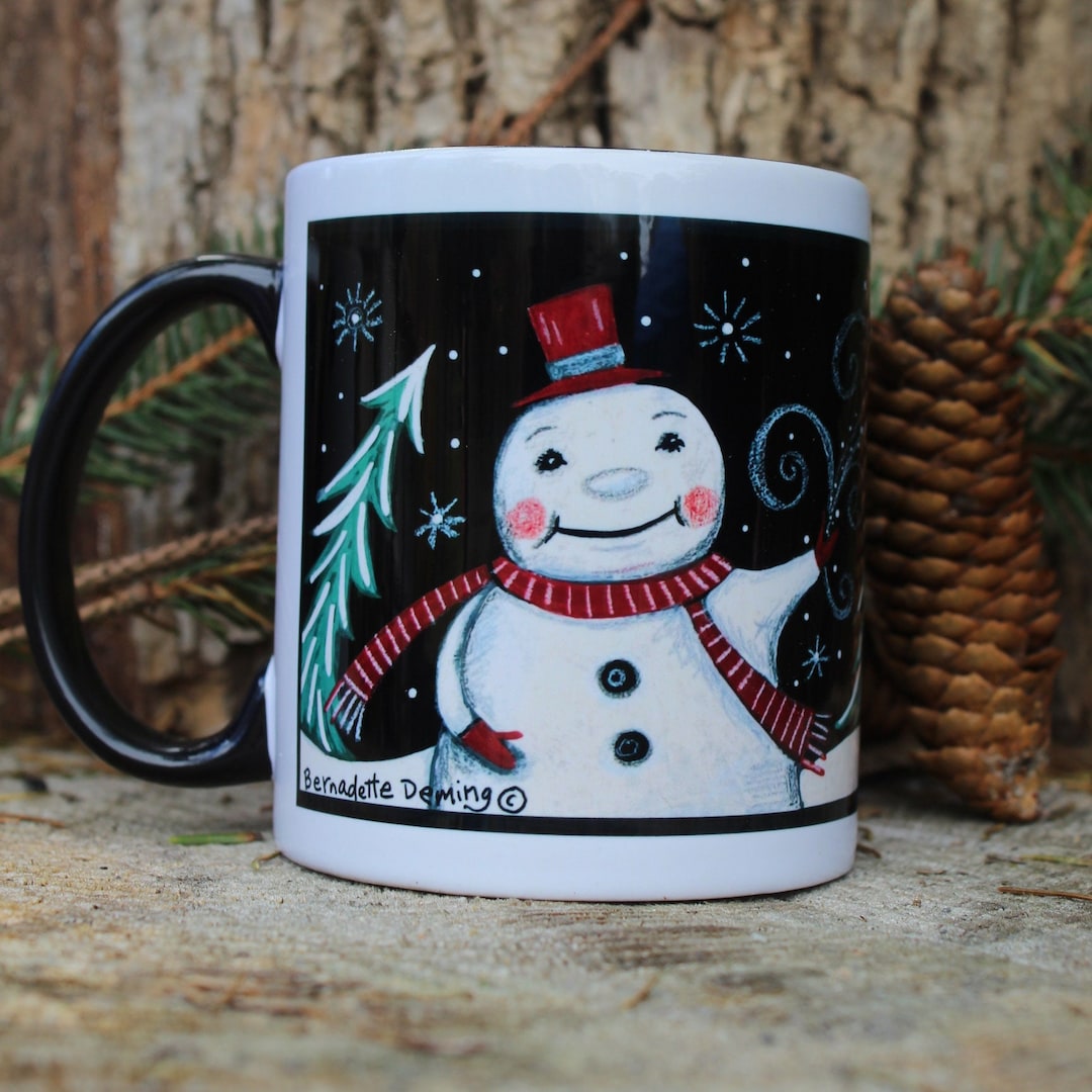 Ceramic Mug With SNOWMAN and House/coffee Mug With Snowman/holiday Mug ...