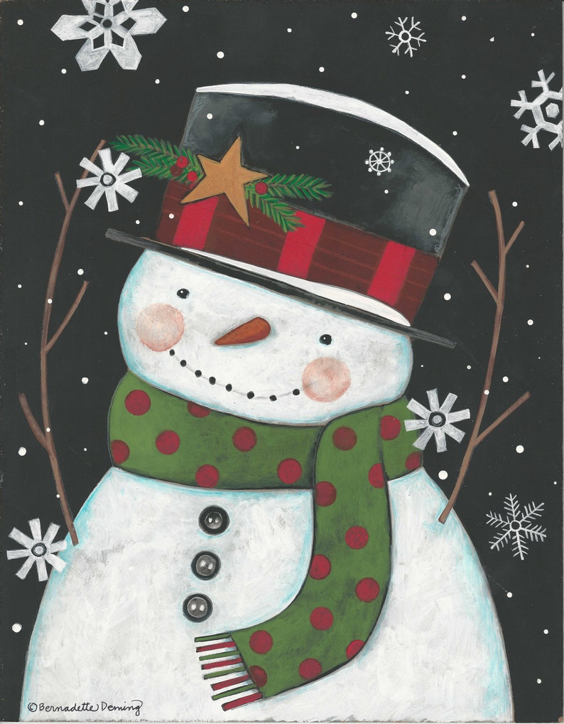 Snowman Folk Art painting Original art Winter Decor Snowman | Etsy