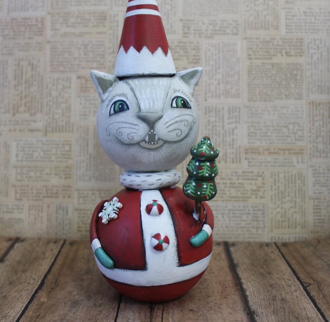 CHRISTMAS KITTY Claus/folk Art Christmas Collectible/holiday - Etsy