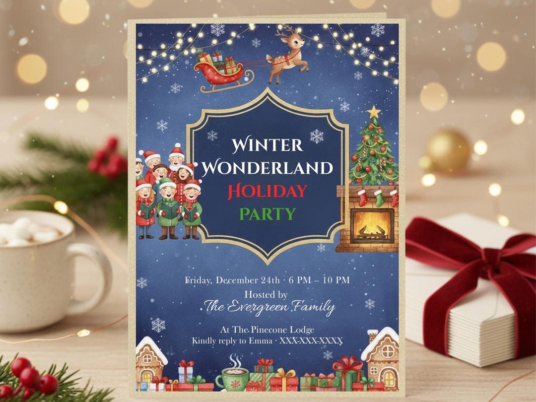 Winter Wonderland Holiday Party Invitation: Editable Canva Template - Etsy