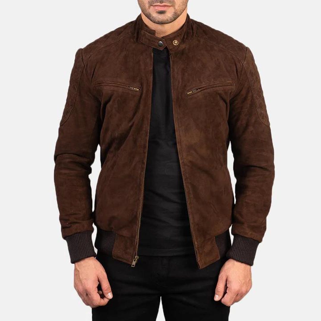 Men’s Mocha Goatskin Suede Bomber Jacket | Classic Flight Outerwear - Etsy