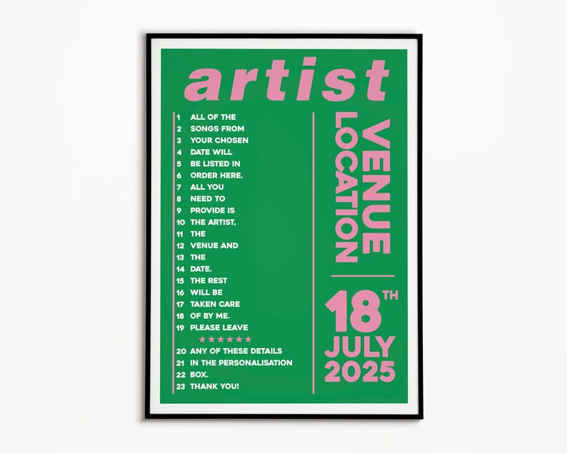 Personalized Setlist Print: 90s UK Indie Rock Gig Poster - Etsy