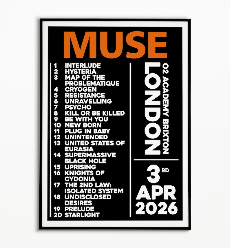 Muse Setlist Print: 3rd April 2026 London, Indie Rock Concert Wall Art ...