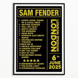 Sam Fender 2025 Poster - Etsy UK