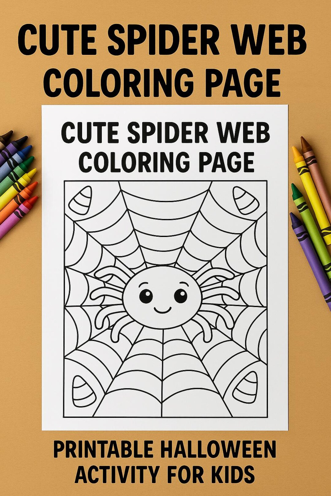 Cute Spider Web Halloween Coloring Page | Printable Halloween Activity ...