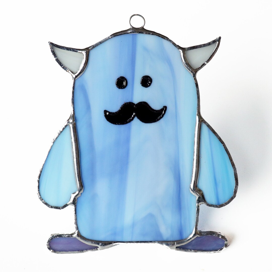 Cute Blue Monster Stained Glass, Patrick Monster, Kawaii Monster Art ...