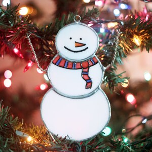 Snowman Stained Glass Suncatcher, Christmas Ornament, Glass Snowman ...
