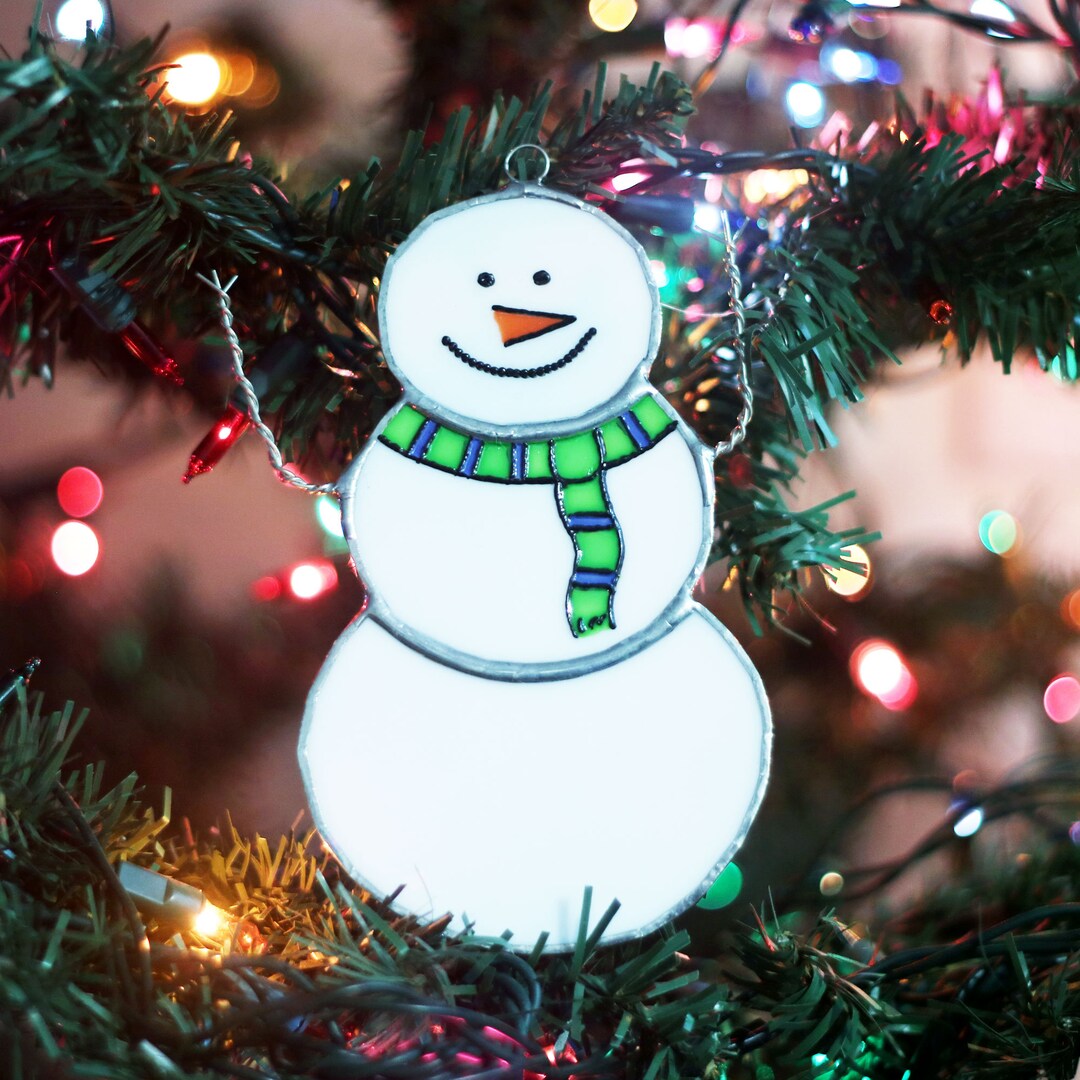 Snowman Stained Glass Suncatcher, Christmas Ornament, Glass Snowman ...