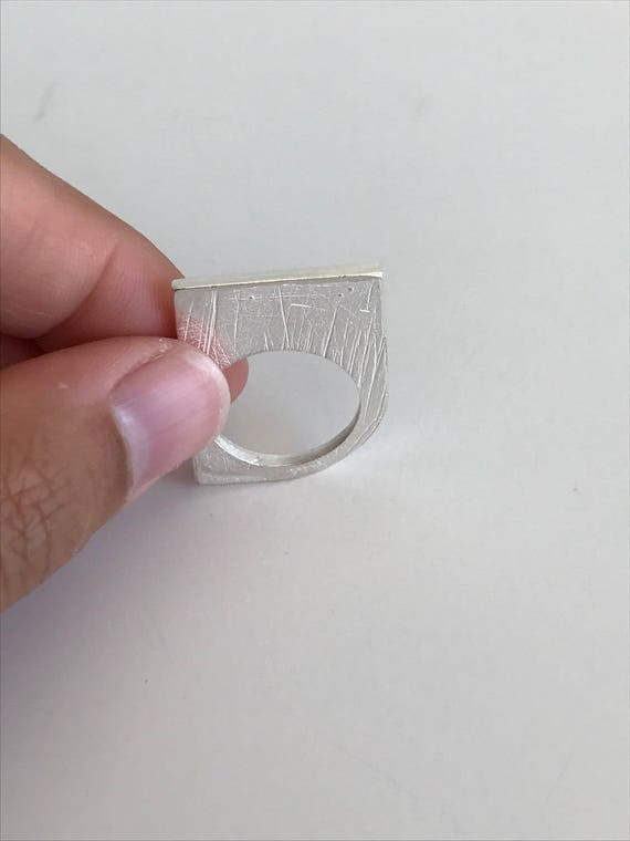 Items similar to Flat geometric silver ring - architect ring ...