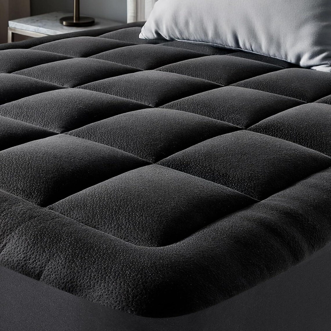 Ultra Soft Black Bamboo Mattress Topper - Cooling Pillow Top Pad - Etsy