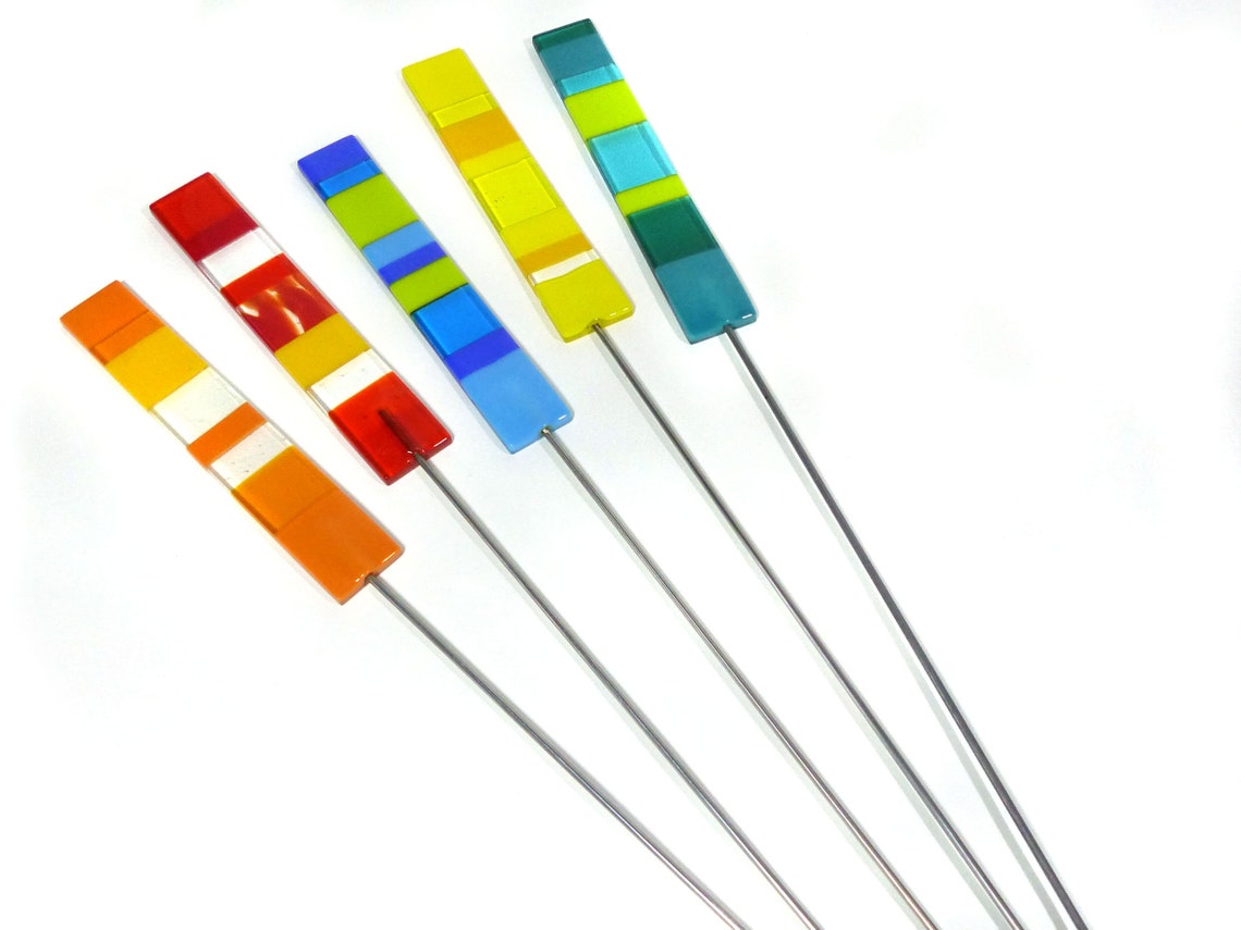 Modern Garden Art Set of 5 Garden Stakes Glass Gift for - Etsy