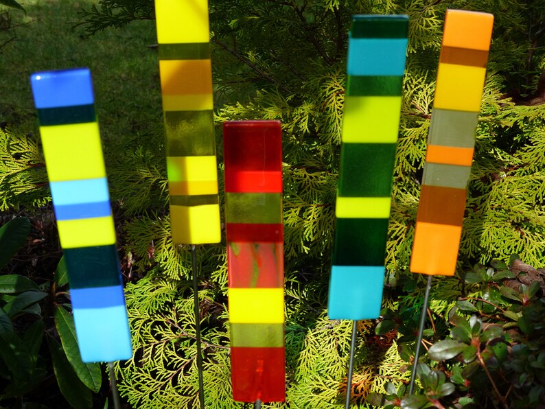 Modern Garden Art Set of 5 Garden Stakes Glass Gift for - Etsy
