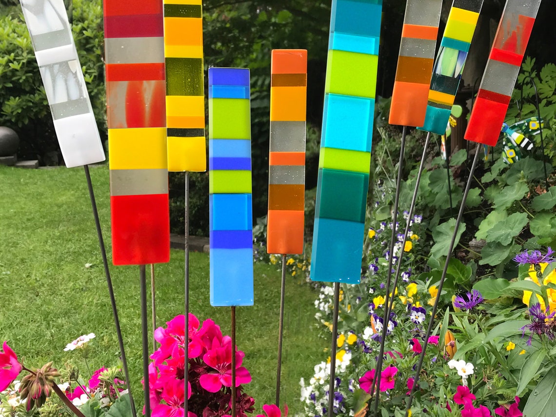 Modern Garden Art Set of 5 Garden Stakes Glass Gift for - Etsy