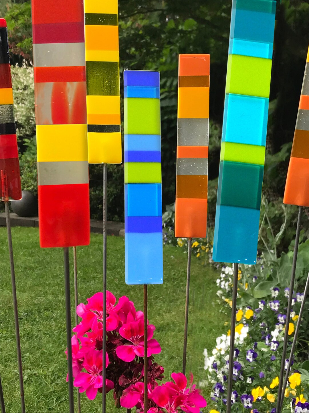 Modern Garden Art, Set of 5 Garden Stakes Glass, Gift for Gardener - Etsy