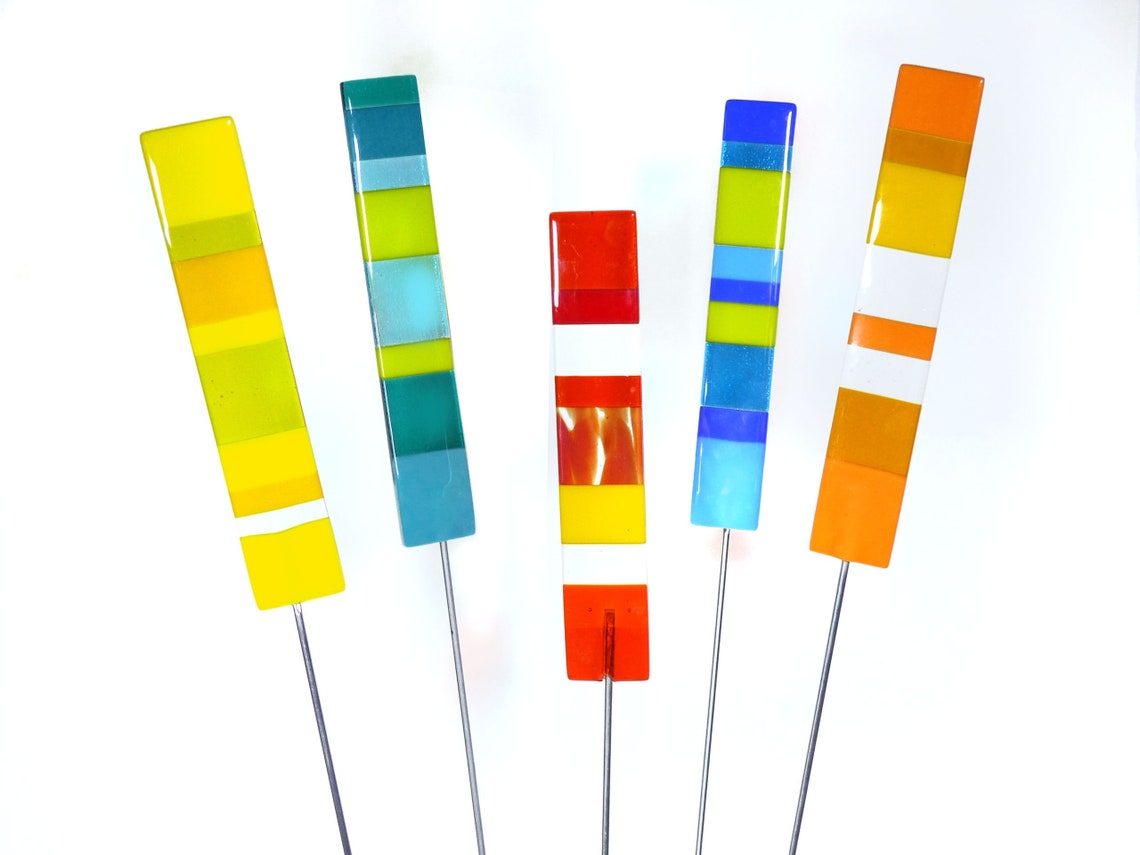 Modern Garden Art Set of 5 Garden Stakes Glass Gift for - Etsy