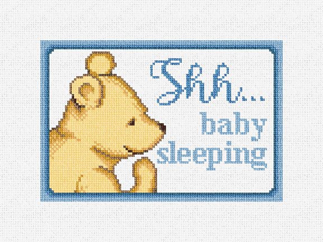 Winnie the Pooh Blue Needlepoint Door Hanger DIY Kit Baby Sleeping - Etsy