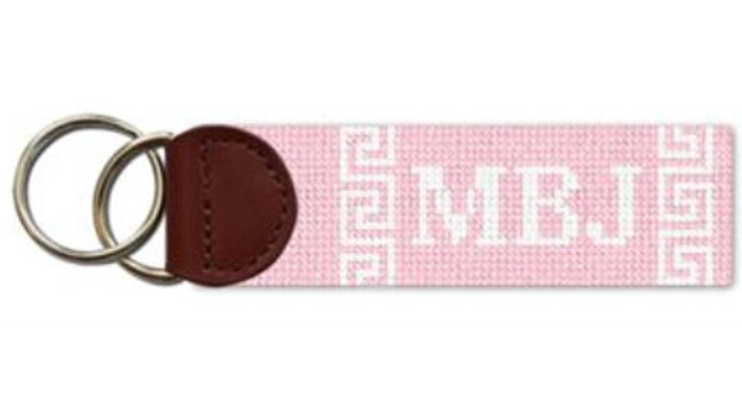 Pink Greek Key Finished Needlepoint Key Fob - Etsy