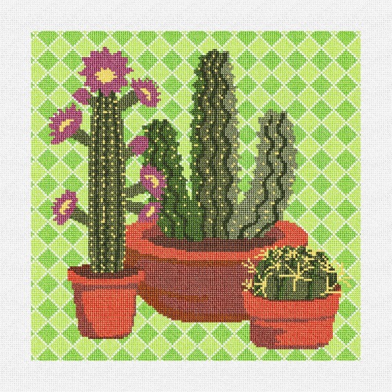 Western Green Cactus Needlepoint Pillow DIY Kit | Etsy