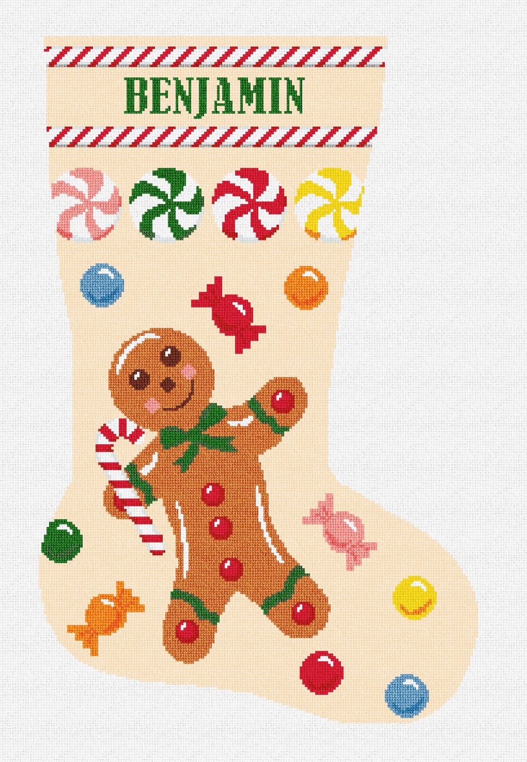 Gingerbread Man Tan Christmas Stocking Needlepoint DIY Kit - Etsy