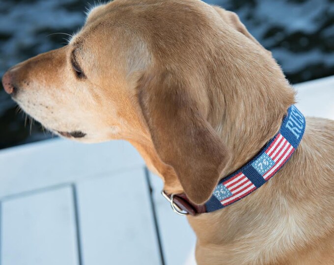 Needlepoint Dog Collar/ Gifts for Dog Lovers / American Flag Dog Collar ...