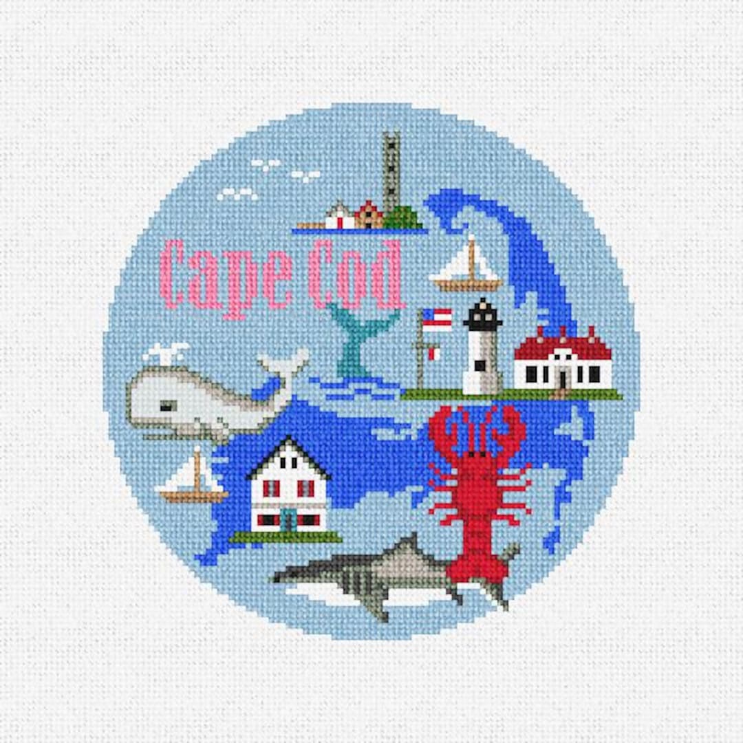Cape Cod Travel Round Needlepoint Christmas Ornament DIY Kit - Etsy