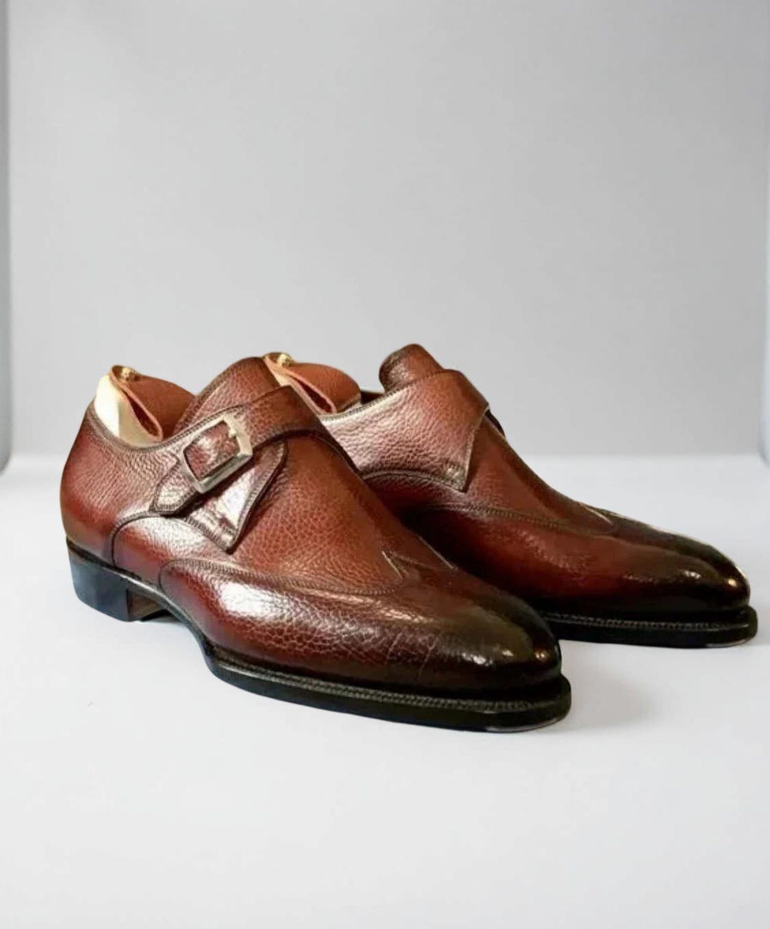 Handmade Full Grain Leather Monk Strap Shoes, Brown Dress Shoes - Etsy