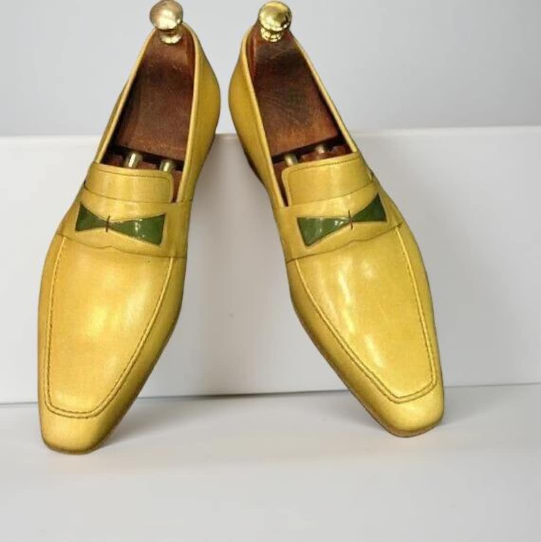Handmade Yellow Leather Moccasin Shoes, Formal Dress Slip on Loafer ...