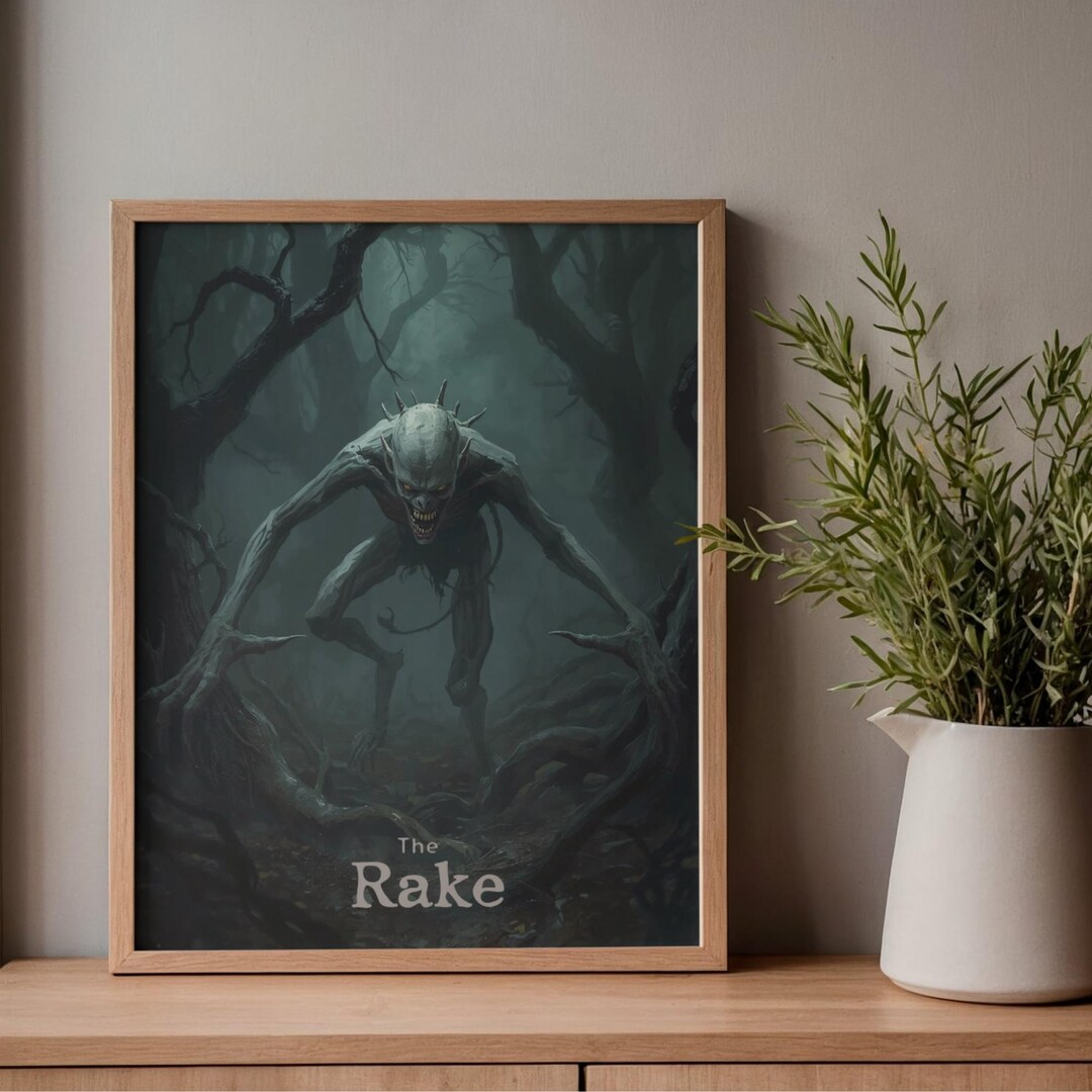 Rake Creature Poster, Mythical Horror Wall Art, Dark Forest Oil ...